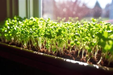 Premium Ai Image Microgreens Basking In Sunlight On A Windowsill