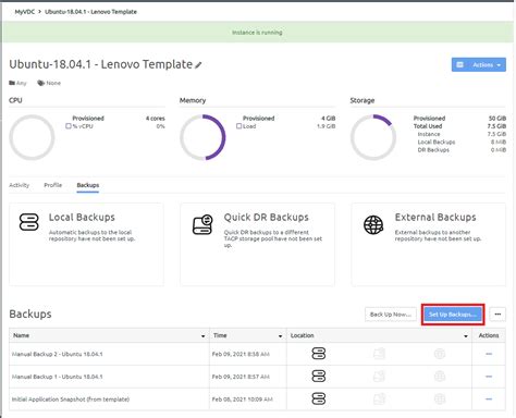enable external backups for an instance thinkagile cp lenovo docs