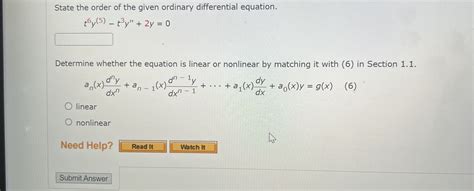 Solved State The Order Of The Given Ordinary Differential
