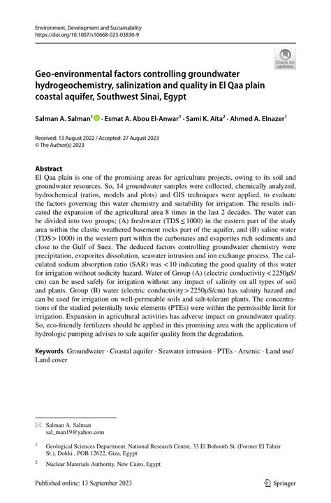 Pdf Geo Environmental Factors Controlling Groundwater Hydrogeochemistry Salinization And