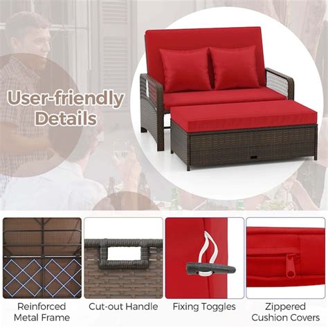 Costway Patio Rattan Daybed Wicker Loveseat Sofa With Multifunctional