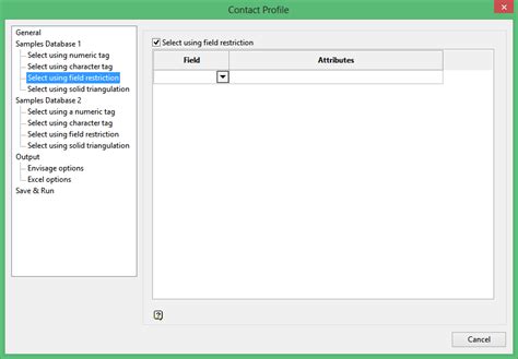 Vulcan Geology Sampling Contact Profile Analyser Samples Database 1 Select Using Field