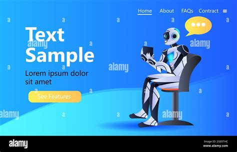 Robot Chatbot Assistant Using Tablet Pc Modern Robotic Character With Chat Bubble Artificial