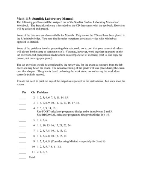 Math 113 Statdisk Laboratory Manual