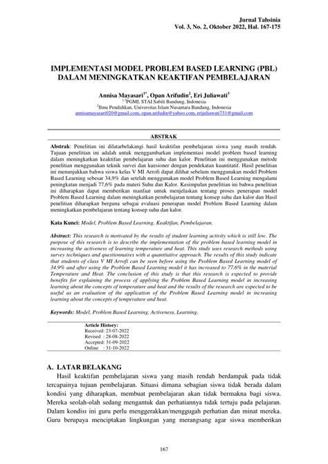 Pdf Implementasi Model Problem Based Learning Pbl Dalam