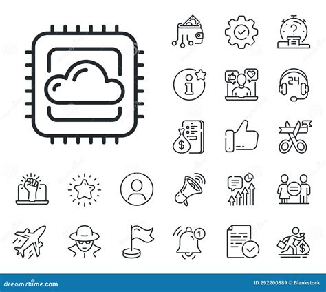 Cloud Computing Cpu Line Icon Internet Data Storage Sign Salaryman Gender Equality And Alert