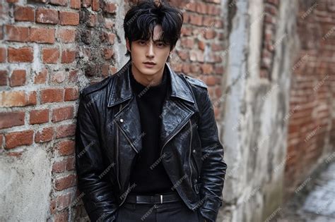 Korean Male Model In Urban Streetwear Poses Premium Ai Generated Image