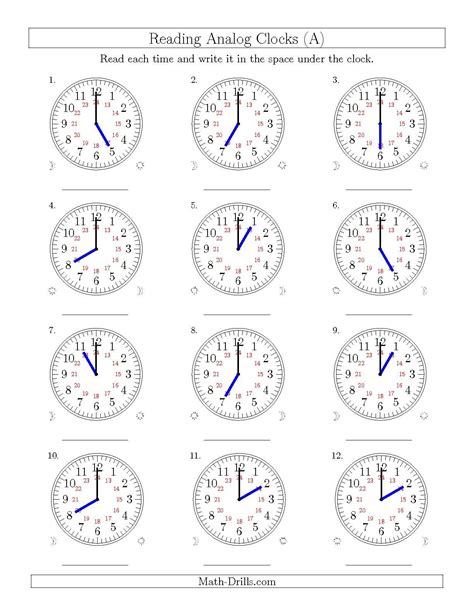 The Reading Time On 24 Hour Analog Clocks In Hour Intervals A
