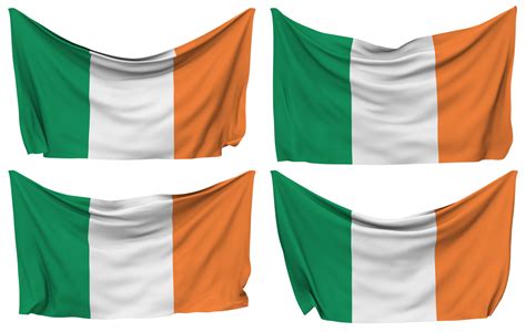 Ireland Pinned Flag From Corners Isolated With Different Waving