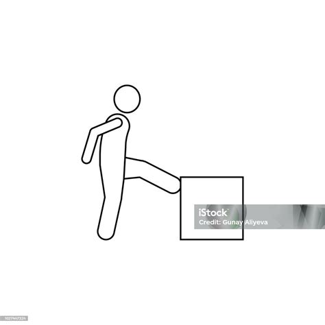 남자는 그의 발 아이콘 상자를 푸시합니다 남자의 요소 상자 그림을 수행합니다 프리미엄 품질 그래픽 디자인 아이콘입니다 웹사이트에