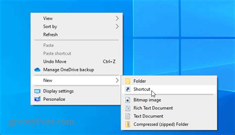 how to create a shortcut to windows update on windows 10