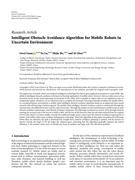 Pdf Intelligent Obstacle Avoidance Algorithm For Mobile Robots In Uncertain Environment
