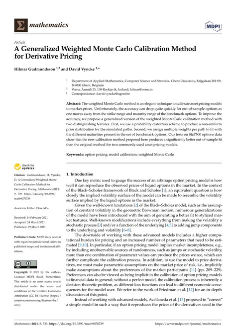 Pdf A Generalized Weighted Monte Carlo Calibration Method For Derivative Pricing