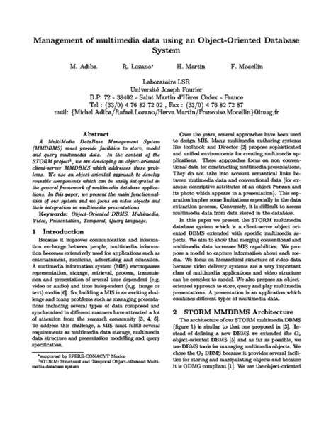 Pdf Management Of Multimedia Data Using An Object Oriented Database System Michel Adiba