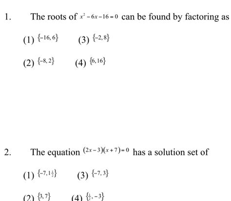 Solved 1 The Roots Of X² 6x 16 0 Can Be Found By