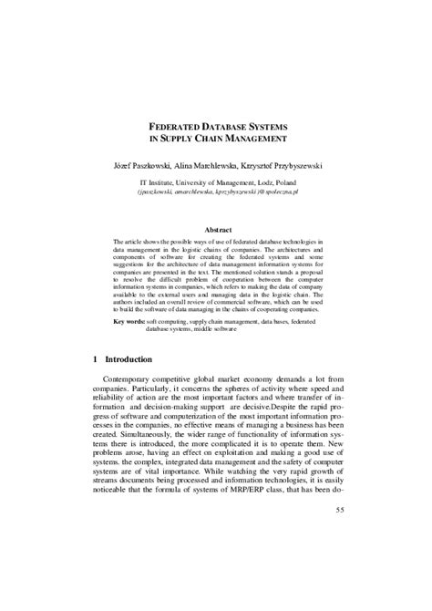 Pdf Federated Database Systems In Supply Chain Management