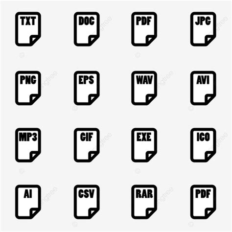 벡터 검은색 파일 형식 아이콘 세트 컴퓨터 문서 벡터 Png 일러스트 및 벡터 에 대한 무료 다운로드 Pngtree