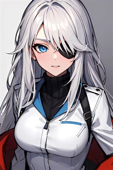 흰색 상단에 흰 머리와 파란 눈을 가진 애니메이션 소녀 Seaart Ai