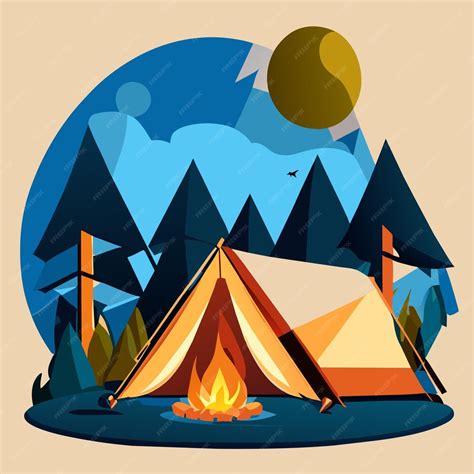 Tente De Camping De Dessin Animé Avec Feu De Camp En Illustration