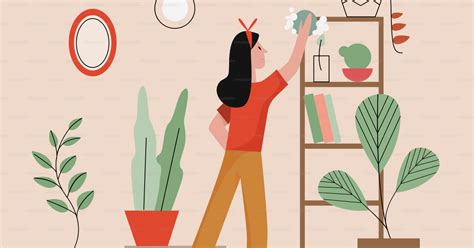 깨끗한 집 벡터 그림입니다 만화 플랫 행복한 여자 주부 캐릭터는 가정에서 일하고 청소기 스폰지로 거실 홈 인테리어를 청소하고 가사 집안일 일상 활동 배경 벡터