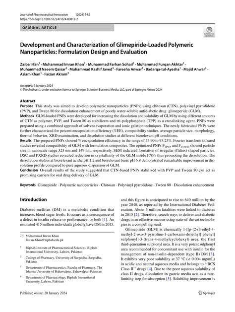 Pdf Development And Characterization Of Glimepiride Loaded Polymeric Nanoparticles