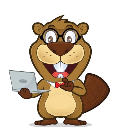 Beaver Geek Holding Laptop — Stock Vector © Sundatoon 40821919