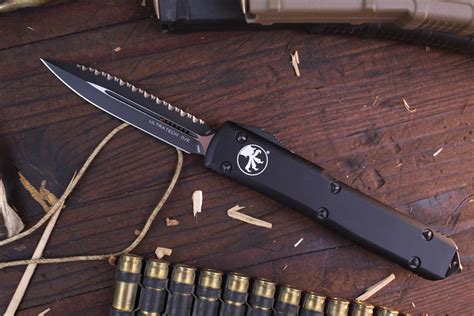 Microtech Ultratech D E Otf Automatic Black Aluminum Black Full Serrations