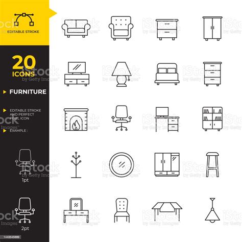 가구 편집 가능한 스트로크와 픽셀 완벽 가는 선 아이콘 벡터 집합 0명에 대한 스톡 벡터 아트 및 기타 이미지 0명 가구 거울 Istock