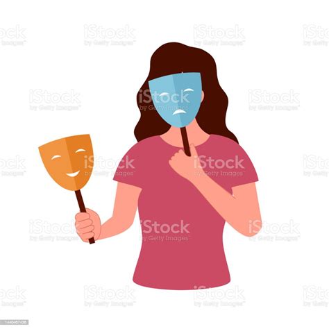 평면 디자인에 양극성 장애 증상을 가진 여자 조울증을 가진 양극성 환자는 때때로 좋은 기분에서 때때로 슬픈 감정 기복에 대한