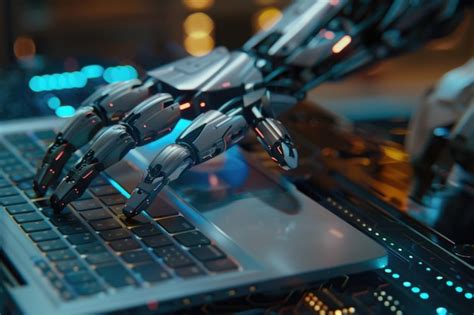 Premium Photo Robot Hand Uses Rpa Software To Check Data For Business