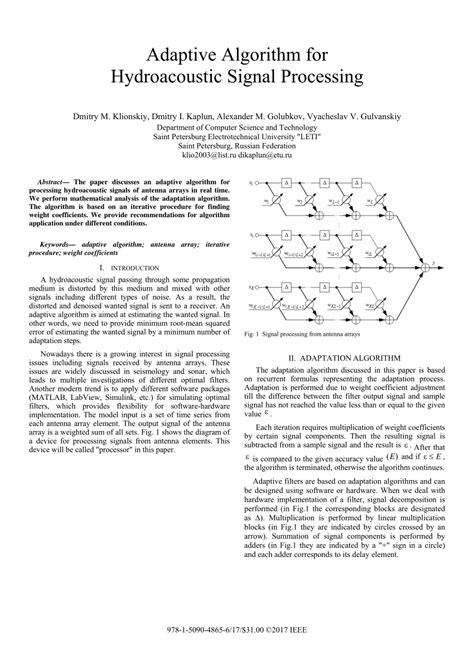 Pdf Adaptive Algorithm For Hydroacoustic Signal Processing