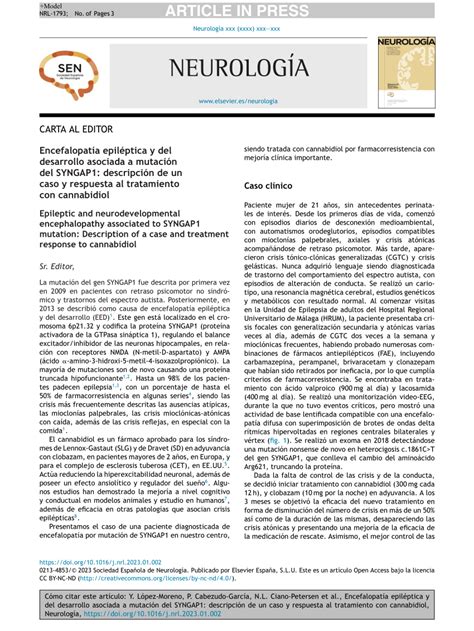 Pdf Encefalopatía Epiléptica Y Del Desarrollo Asociada A Mutación Del