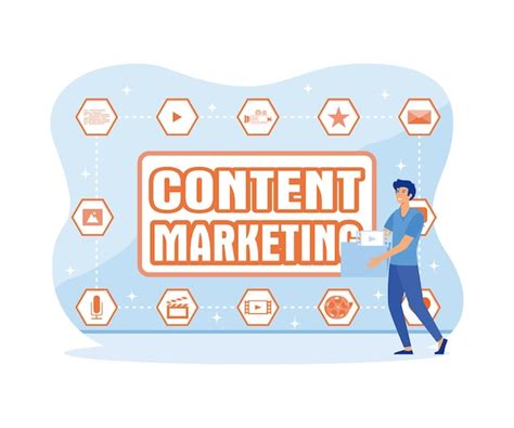 Premium Vector Content Marketing And Blogging Concept A Man Carries A