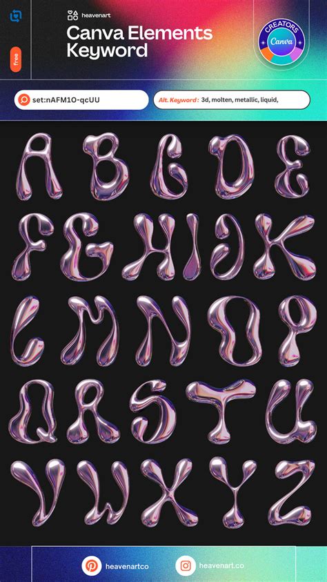 Canva Element Keyword For 3d Liquid Molten Metallic Typography Letter Illustration Setnafm1o