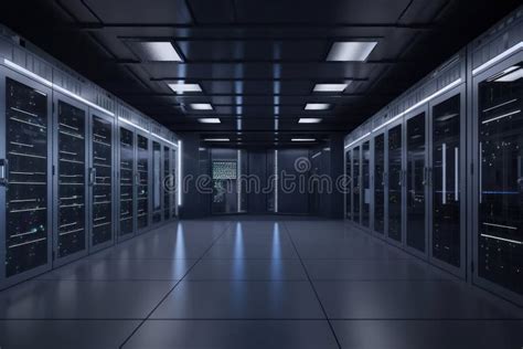 Rows Of Server Racks In A Data Center Hallway Stock Illustration Illustration Of Business