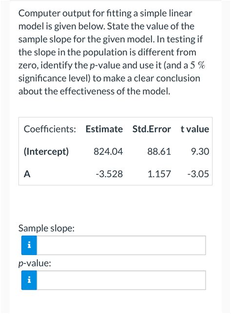 Computer Output For Fitting A Simple Linear Model Is