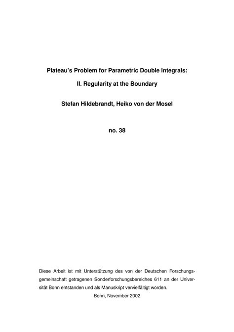 Pdf Plateaus Problem For Parametric Double Integrals Ii Regularity At The Boundary