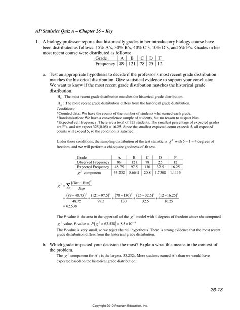 AP Statistics Quiz A Chapter 26 Key 1 A Biology Professor Reports DocsLib