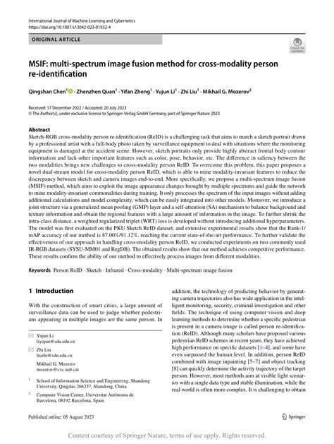 Msif Multi Spectrum Image Fusion Method For Cross Modality Person Re Identification Request Pdf