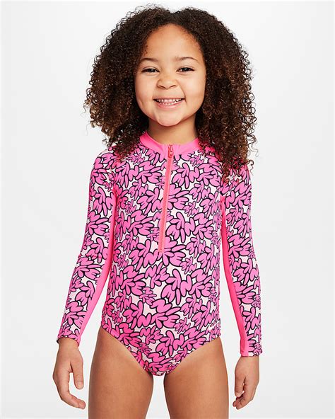 Traje De Baño De Una Pieza De Manga Larga Para Niña Talla Pequeña Nike