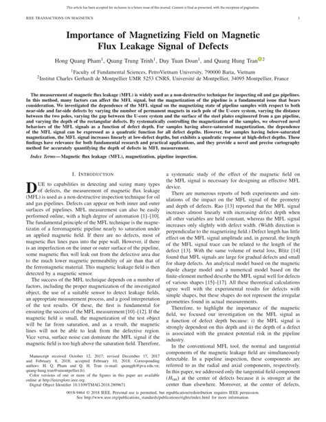 Pdf Importance Of Magnetizing Field On Magnetic Flux Leakage Signal Of Defects
