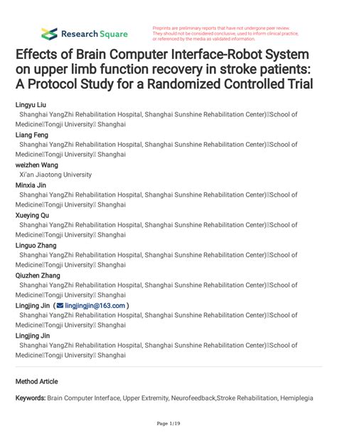 Pdf Effects Of Brain Computer Interface Robot System On Upper Limb Function Recovery In Stroke