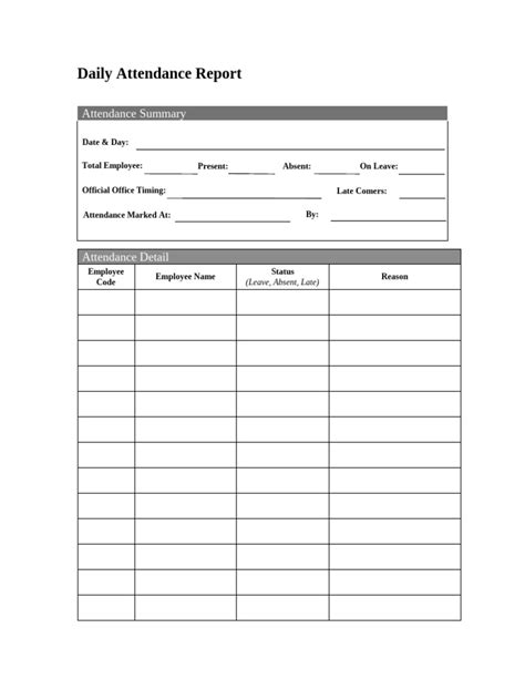 Daily Attendence Report Pdf