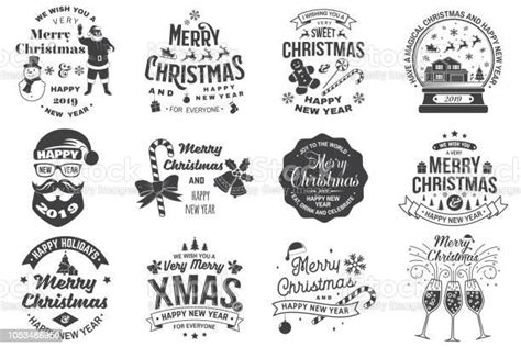 메리 크리스마스와 새 해 복 많이 받으세요 스탬프 스티커 크리스마스 공 산타 모자 사탕 매달려 눈송이 설정의 집합입니다 로고에 대한 스톡 벡터 아트 및 기타 이미지 Istock