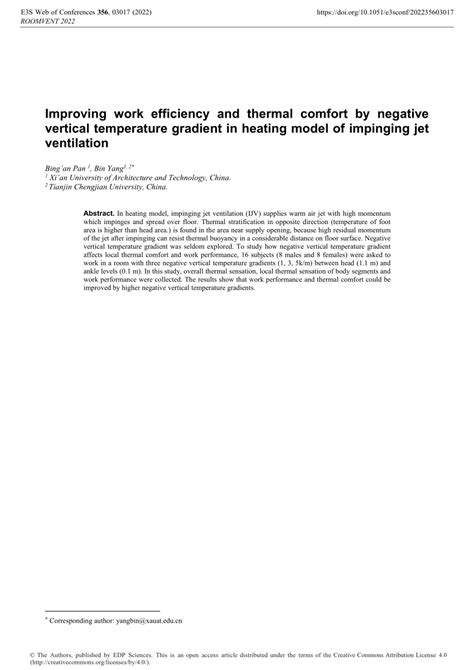 Pdf Improving Work Efficiency And Thermal Comfort By Negative Vertical Temperature Gradient In
