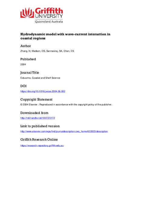 Pdf Hydrodynamic Model With Wave Current Interaction In Coastal Regions
