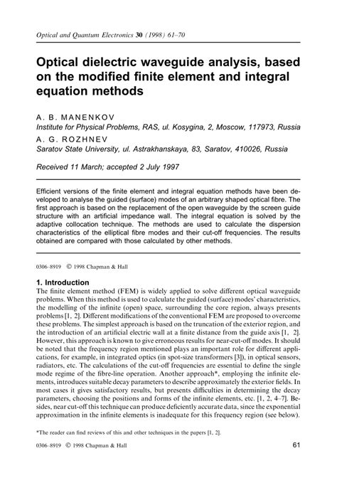 Pdf Optical Dielectric Waveguide Analysis Based On The Modified