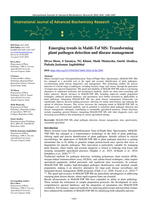 Pdf Emerging Trends In Maldi Tof Ms Transforming Plant Pathogen Detection And Disease Management