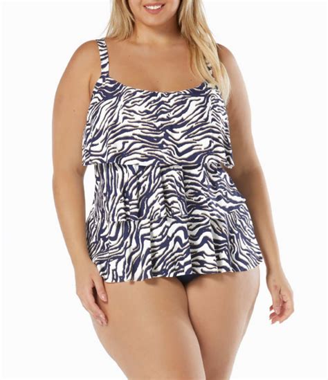 Beach House Plus Size Wild Tiger Print Ruffled Jane Tankini Swim Top