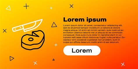 노란색 배경에 고립 된 라인 스테이크 고기와 칼 아이콘 고기를 슬라이스 다채로운 개요 개념 벡터 고기에 대한 스톡 벡터 아트 및